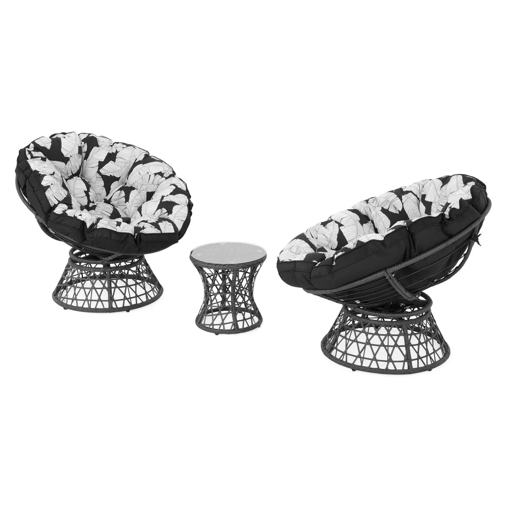 CORAL Set mobilier terasă/grădină, 2 fotolii rotative și măsuță negru ...